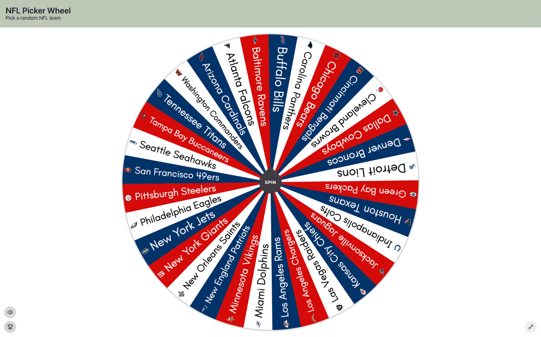NFL Picker Wheel - Pick a Random NFL Team with Spinner