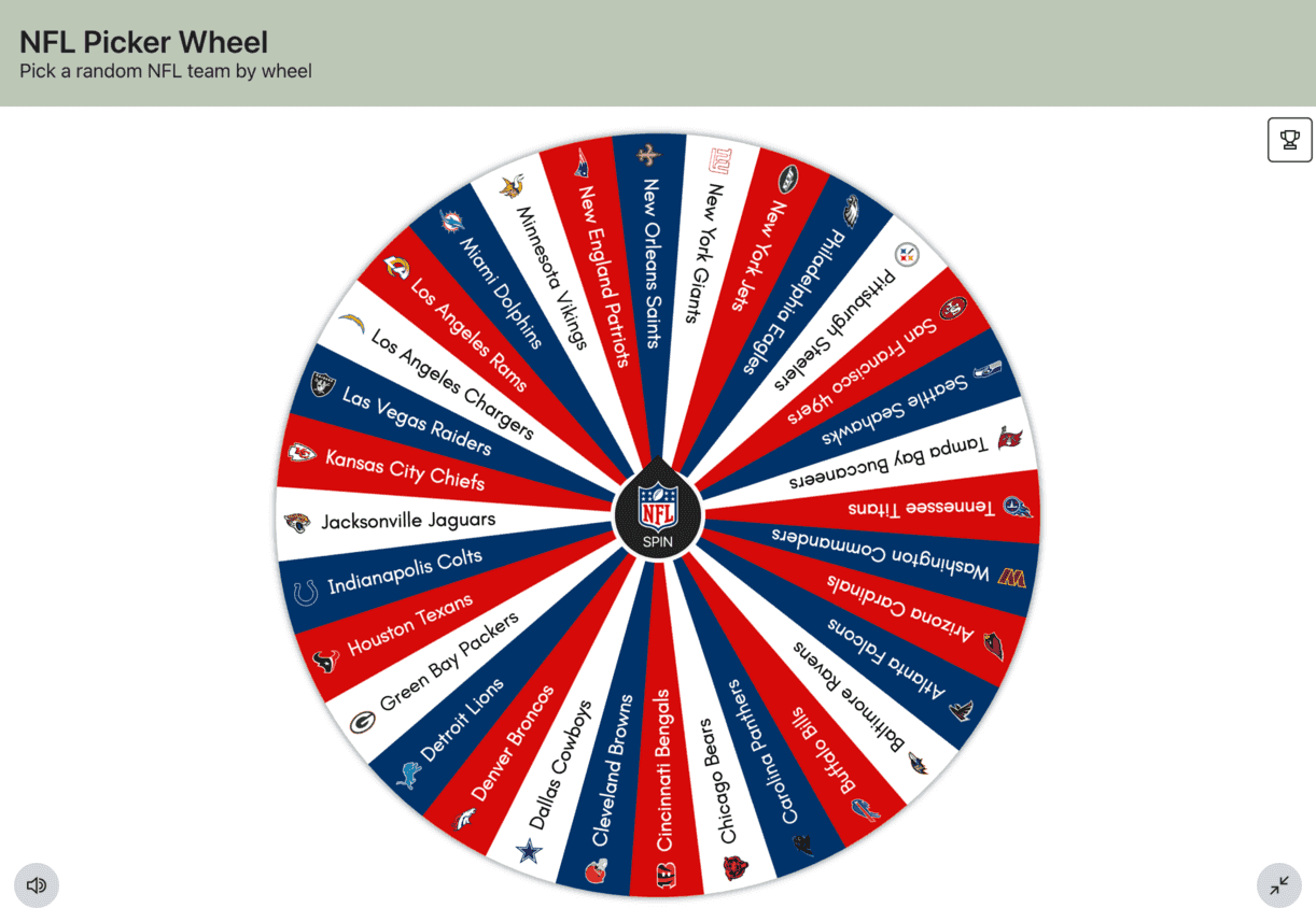 NFL Picker Wheel - Pick a Random NFL Team with Spinner