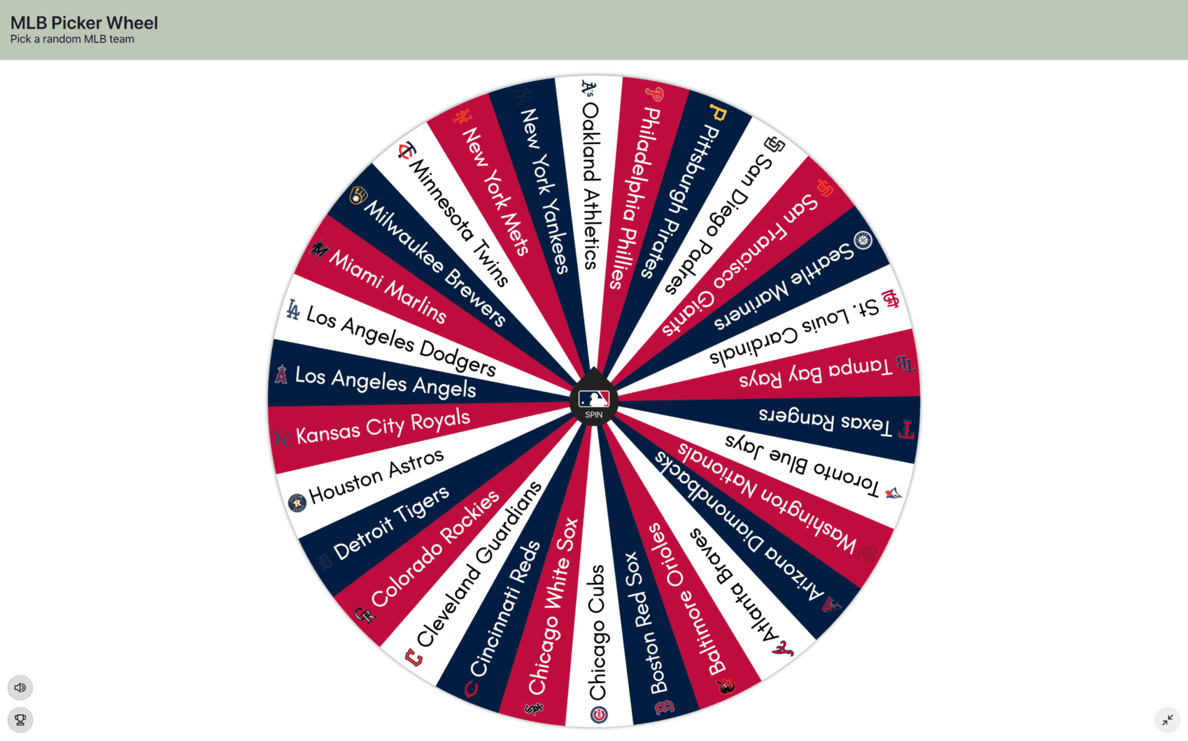 MLB Picker Wheel - Random MLB Team Generator using Spinner